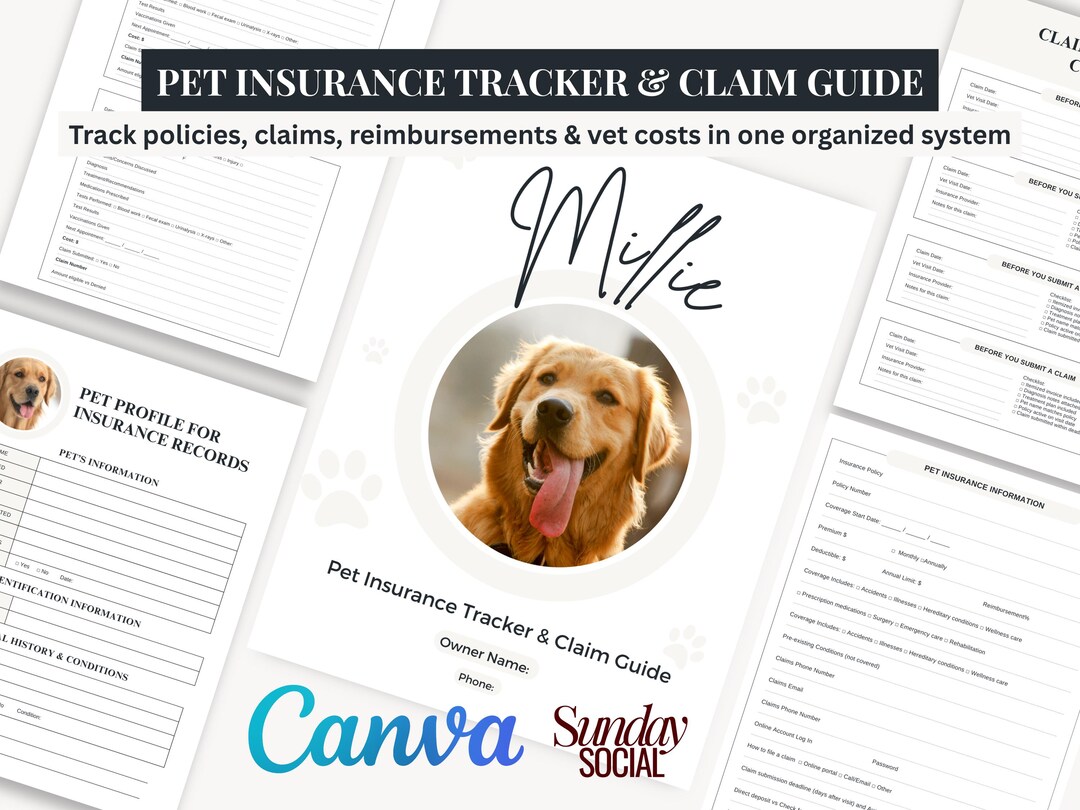 Pet Insurance Binder Dog Claim Tracker Canva Template (digital Download ...
