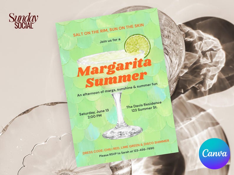 Margarita Summer Party Invite, Tropical Cocktail Party Invitation, 5x7 ...