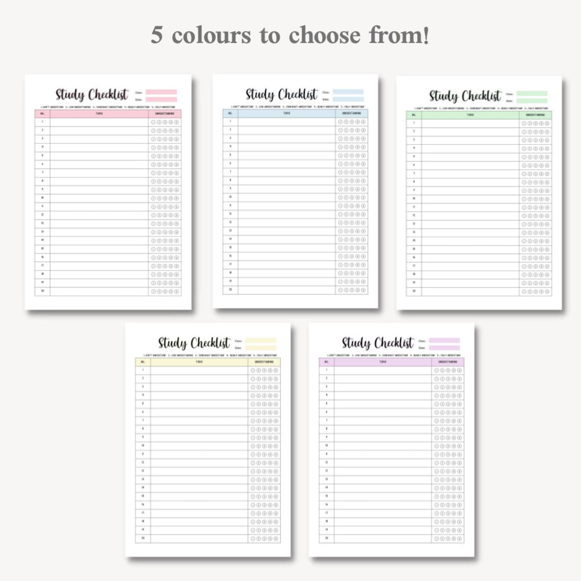 Study Checklist Revision Tracker Exam Checklist Study List | Etsy