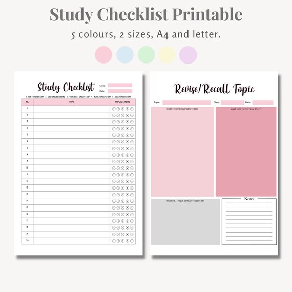 Study Checklist Revision Tracker Exam Checklist Study List | Etsy