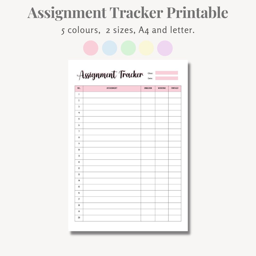 Assignment Tracker Printable for Student Homework Tracker | Etsy