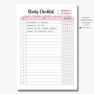 Study Checklist Revision Tracker Exam Checklist Study List | Etsy