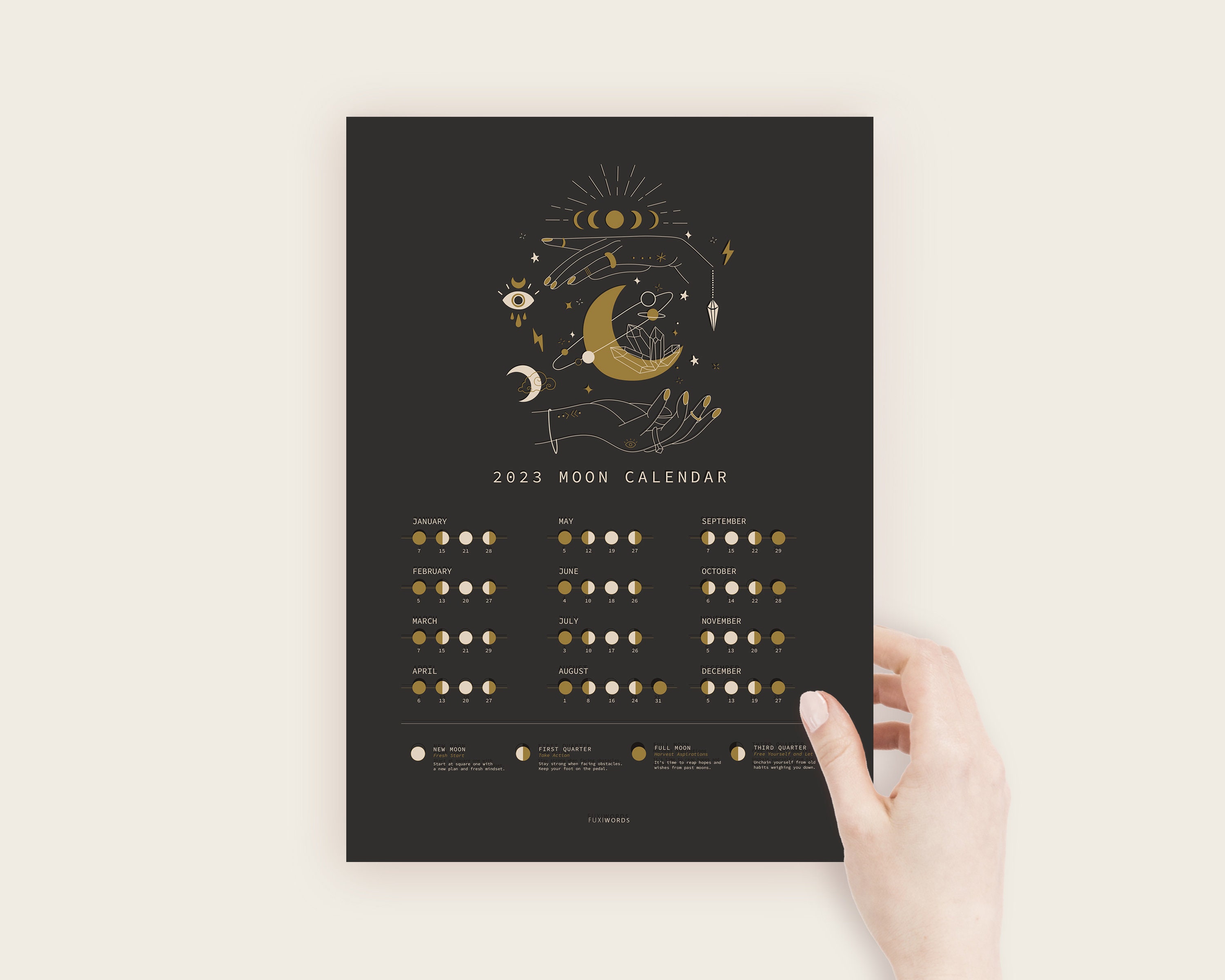 4 Moon Phases Calendar 2023 Printable Lunar Calendar 2023 - Etsy