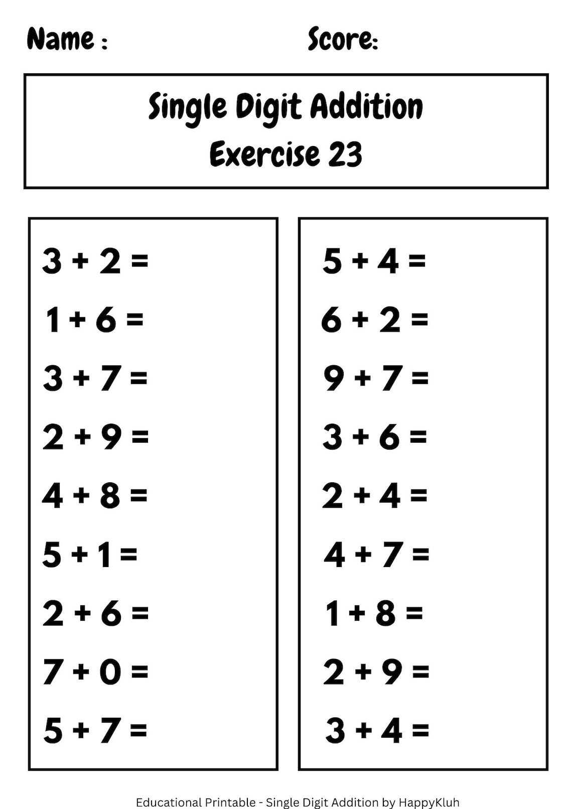 30 Printable Single Digit Addition Worksheets. Preschool-2nd Grade Math ...