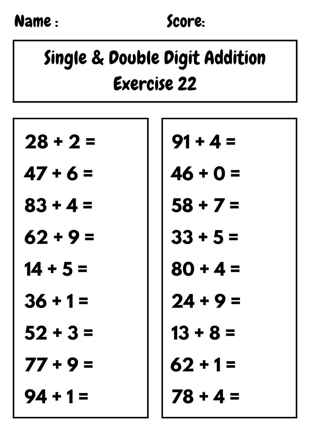 30 Printable Double Single Digit Addition Worksheets Etsy