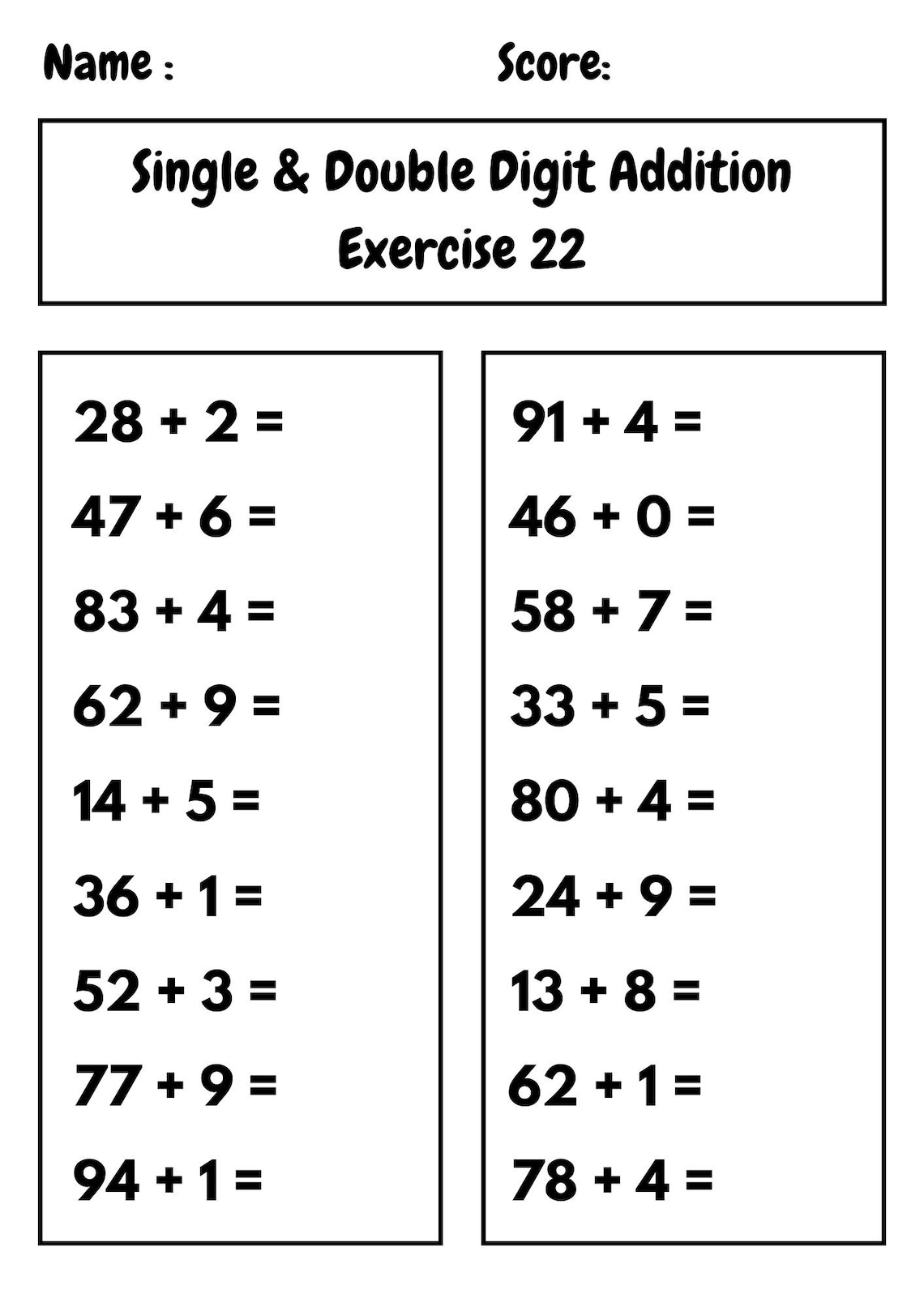 30 Printable Double & Single Digit Addition Worksheets. Preschool-2nd ...