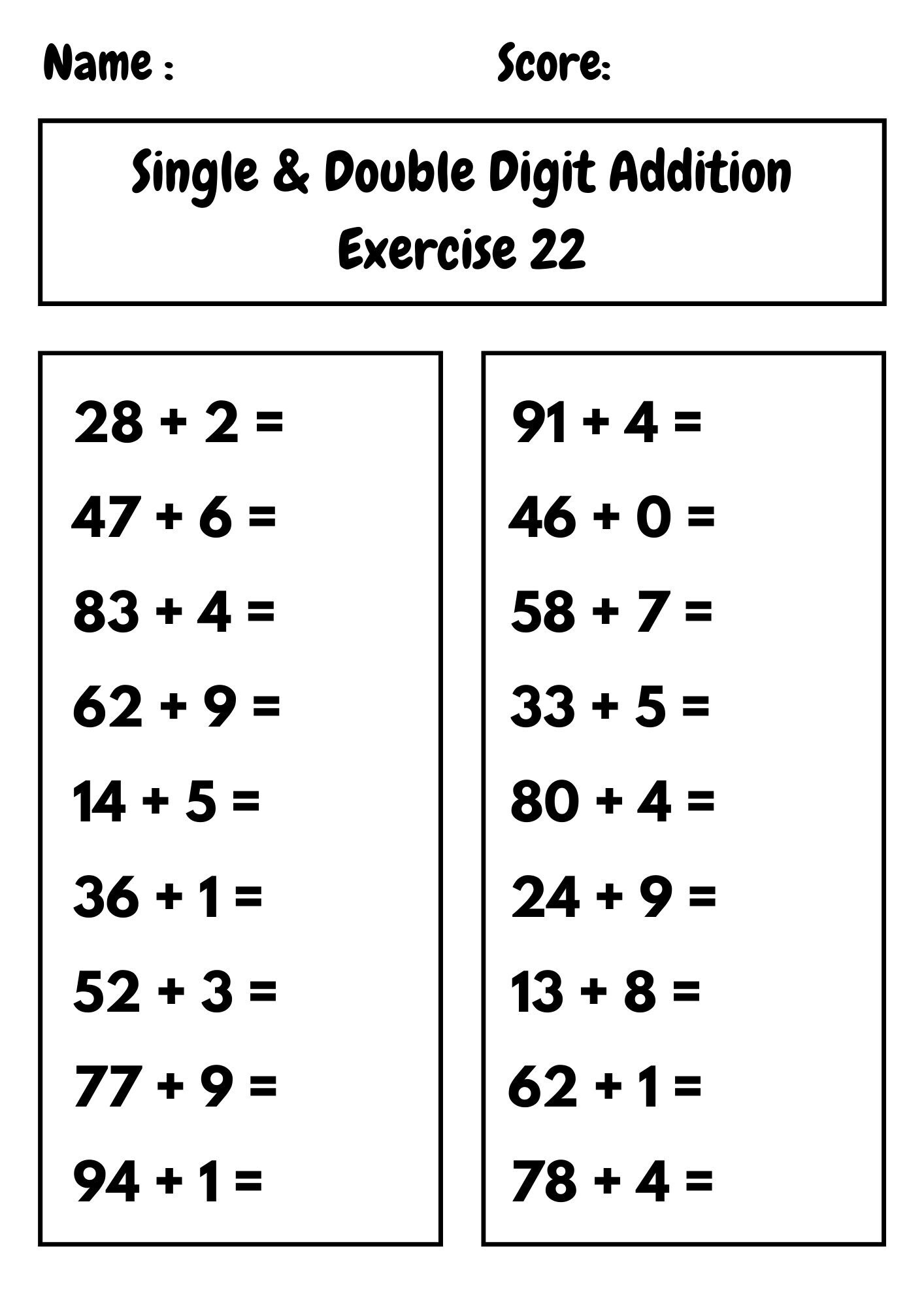 Single Digit Addition Worksheets