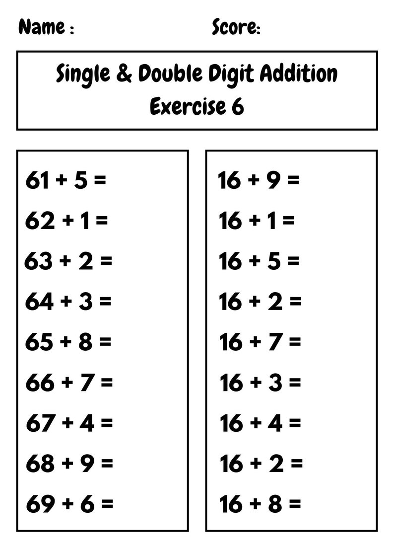 30 Printable Double & Single Digit Addition Worksheets. Preschool-2nd ...