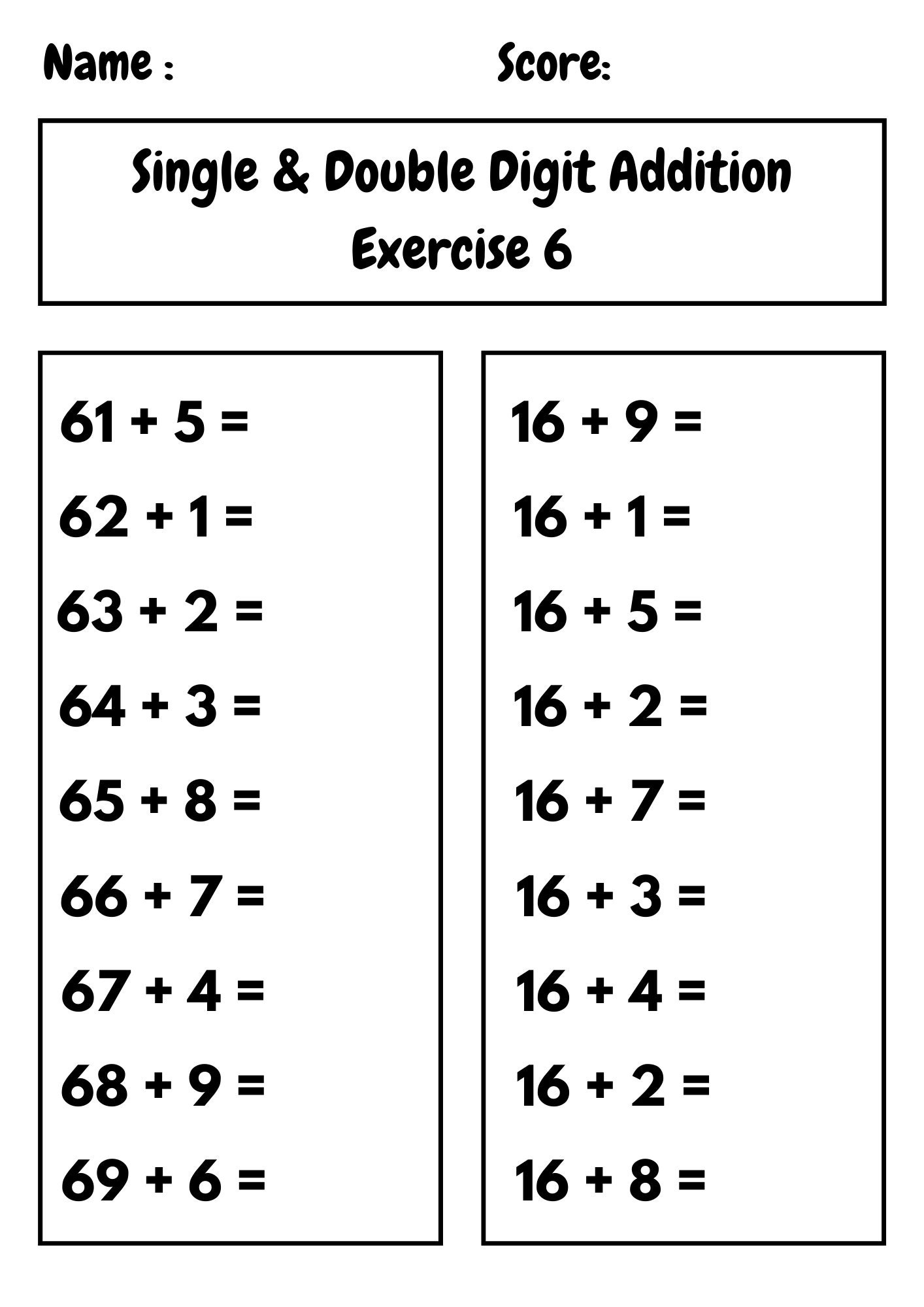 30 Printable Double & Single Digit Addition Worksheets. Preschool-2nd ...
