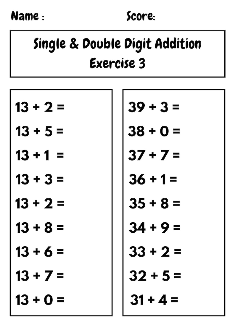 30 Printable Double & Single Digit Addition Worksheets. Preschool-2nd ...