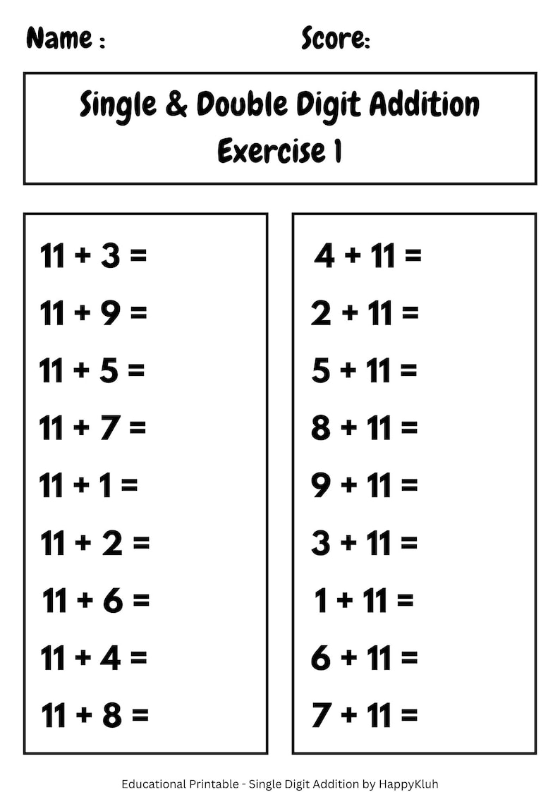 30 Printable Double & Single Digit Addition Worksheets. Preschool-2nd ...