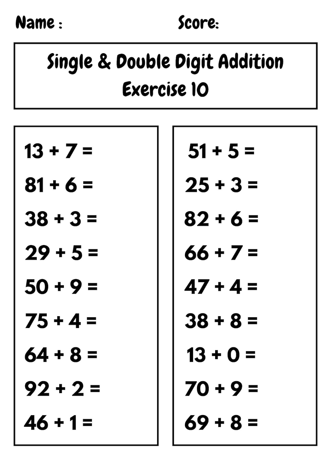30 Printable Double & Single Digit Addition Worksheets. Preschool-2nd ...