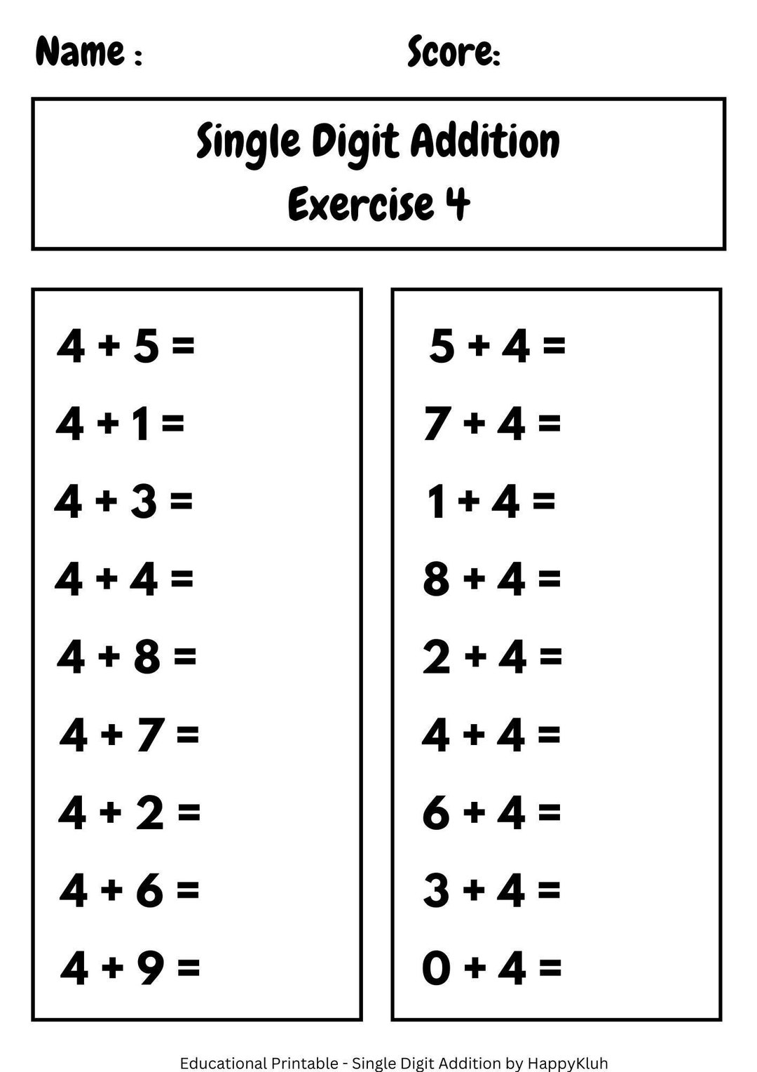 30 Printable Single Digit Addition Worksheets Preschool 2nd Grade Math