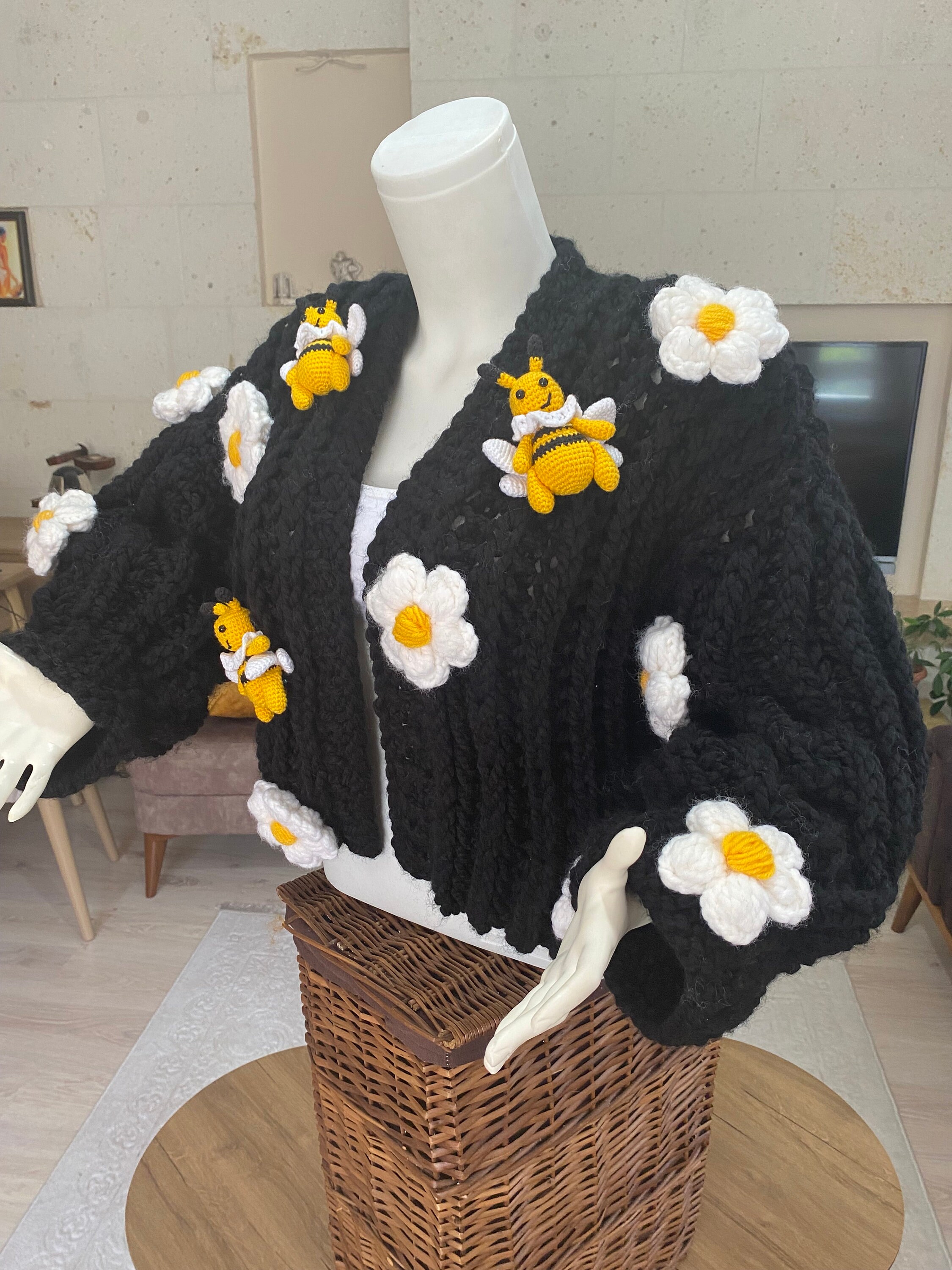 READY to SHIP, Cardigan for Women, Crop Bee Knit Cardigan, Flower ...