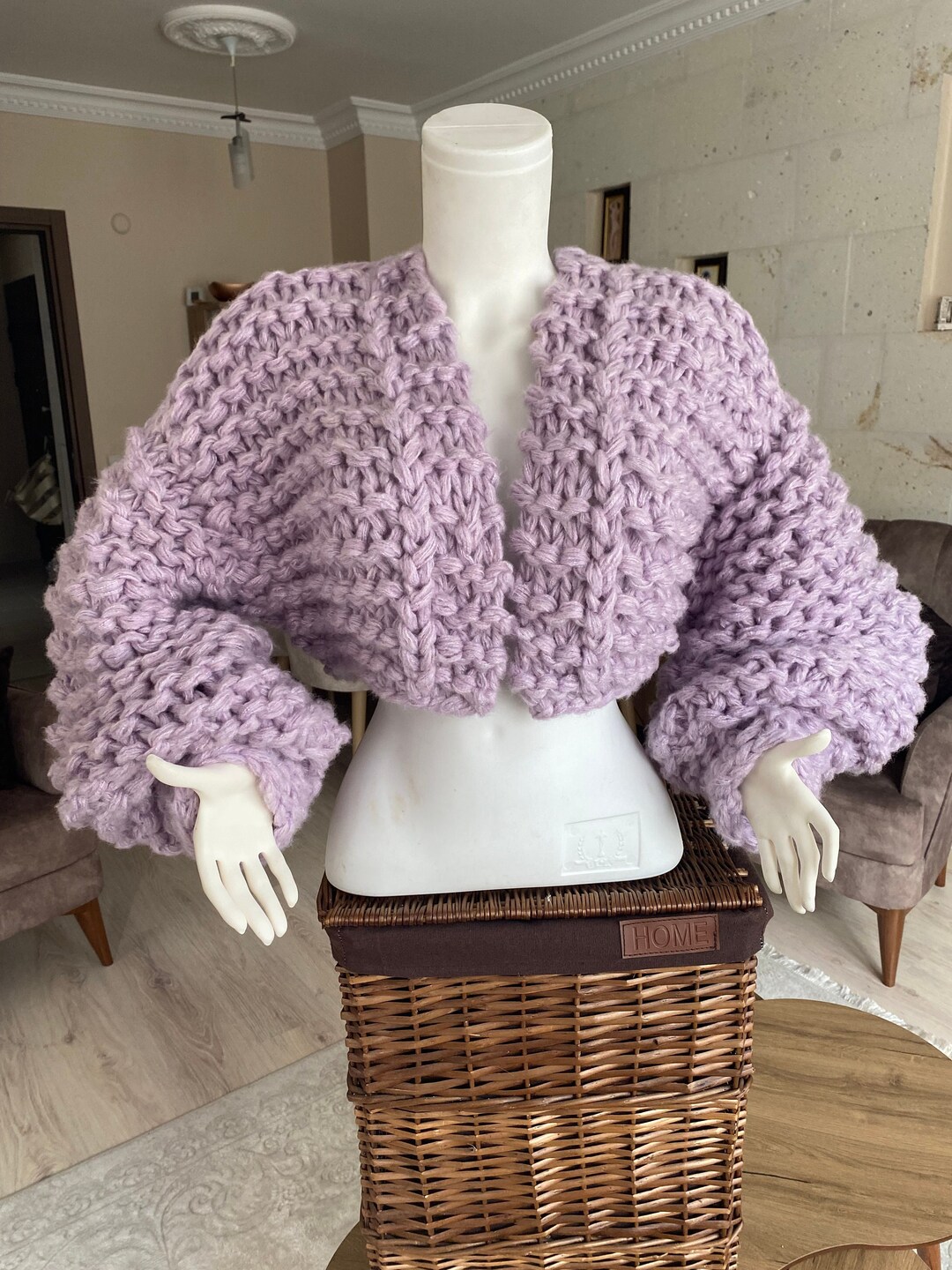 Chunky Cardigan, Cardigan Woman, Crop Knit Cardigan, Lilac Color ...