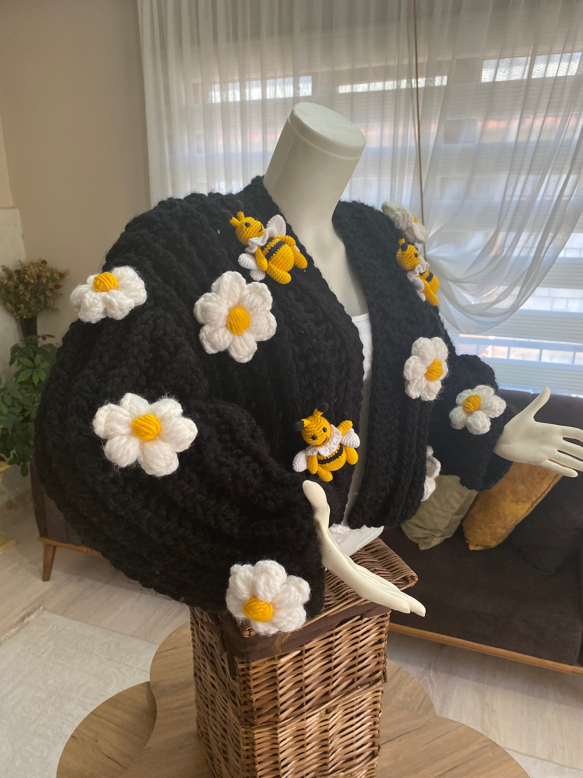 READY to SHIP, Cardigan for Women, Crop Bee Knit Cardigan, Flower ...