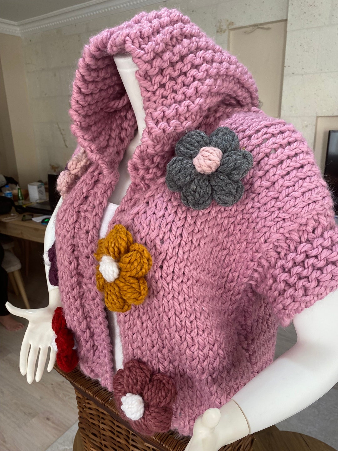 READY to SHIP, Big Daisy Vest, Hooded Vest, Vest for Women, Dusty Pink ...