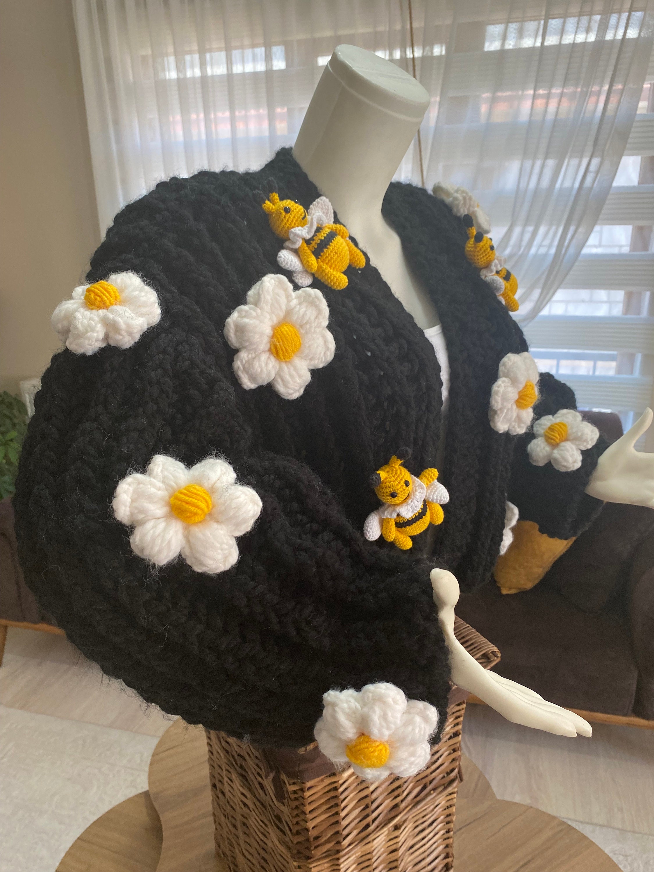 READY to SHIP, Cardigan for Women, Crop Bee Knit Cardigan, Flower ...