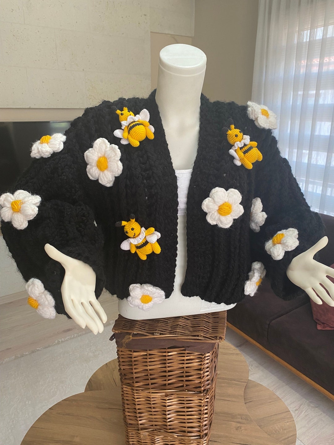 READY to SHIP, Cardigan for Women, Crop Bee Knit Cardigan, Flower ...