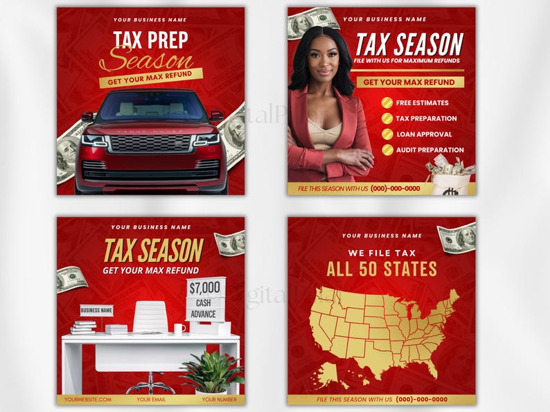Red Tax Prep Flyers Bundle | Valentine's Day Tax Prep Flyers | 20 Tax ...