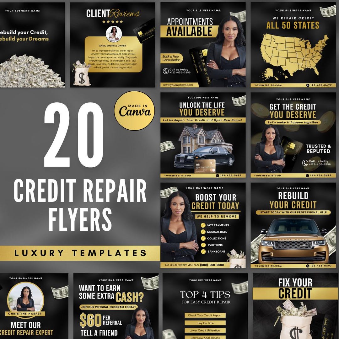 20 Credit Repair Flyers Bundle | Black Credit Repair Flyer Templates ...