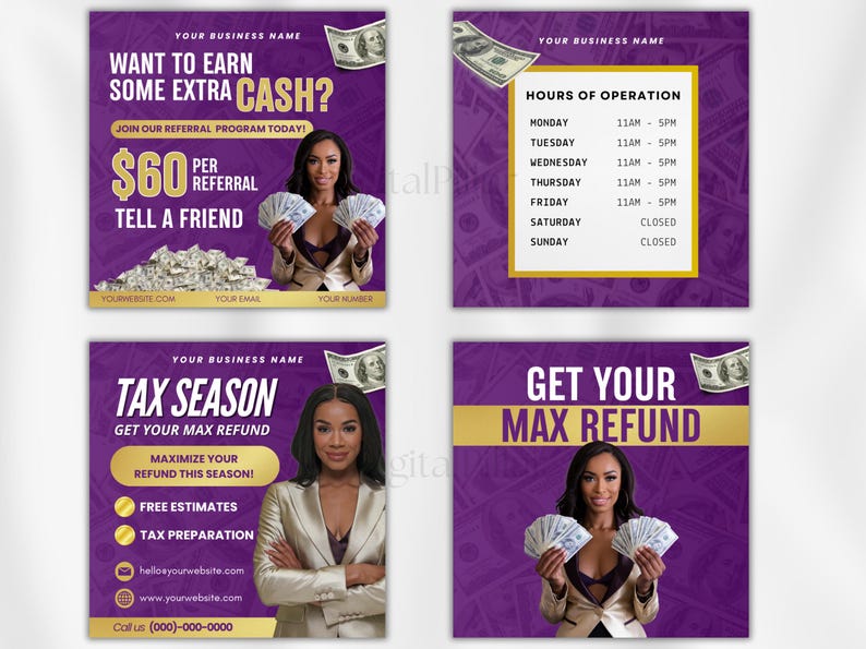 Tax Prep Flyers Bundles Purple and Gold | 20 Purple Tax Prep Flyers ...