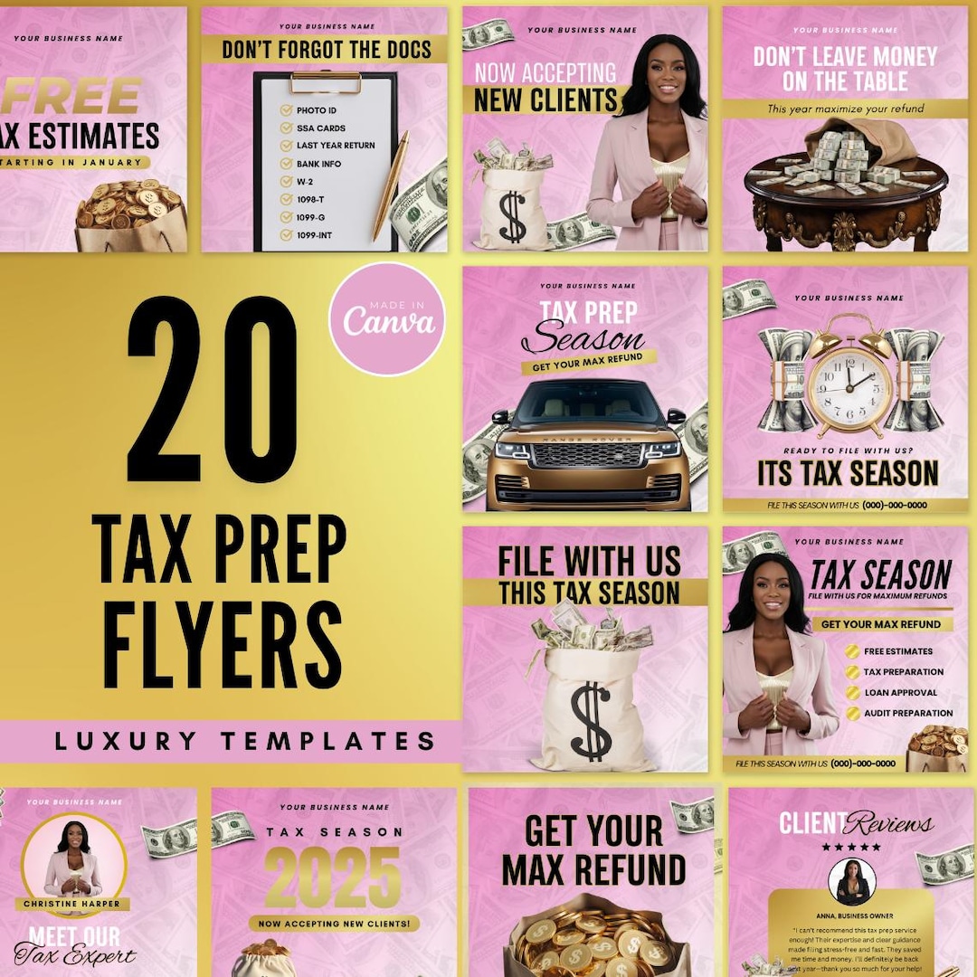 Pink Tax Prep Bundle | Tax Prep Flyer Bundle | Tax Prep Flyer 2025 ...