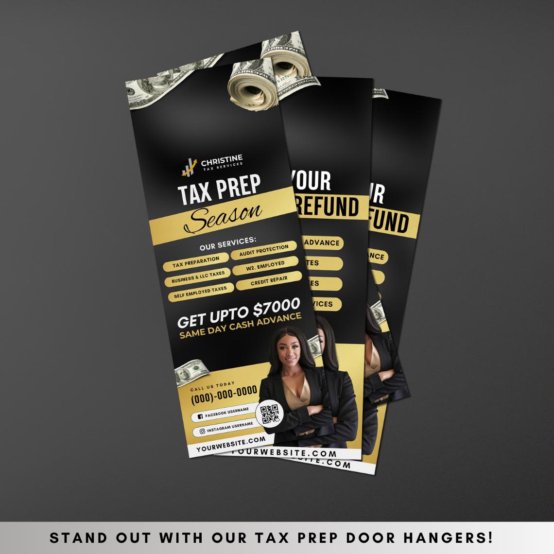 Tax Prep Door Hanger Template | Black & Gold Tax Prep Door Hanger | Tax ...
