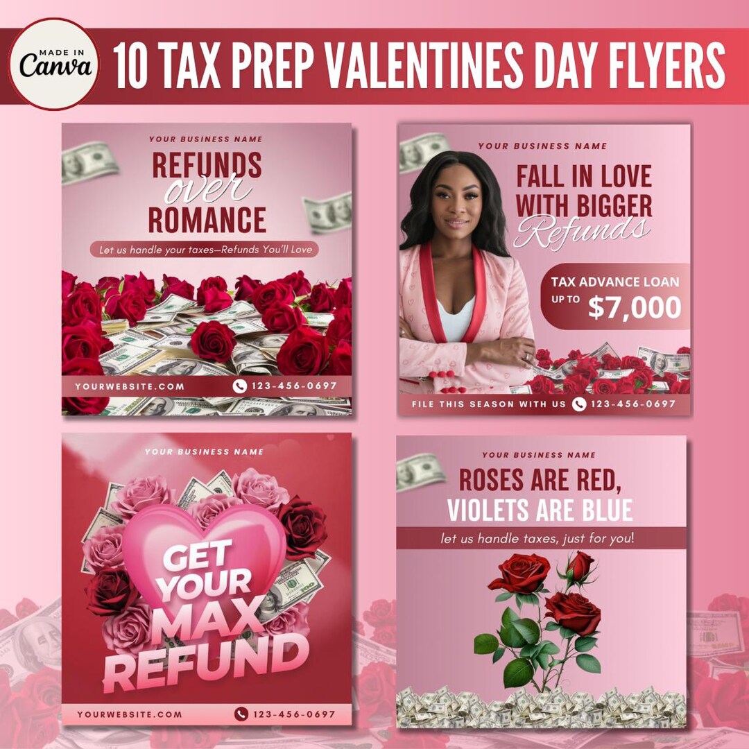 10 Valentine's Day Tax Prep Flyers | Tax Prep Valentines Flyer Bundle ...