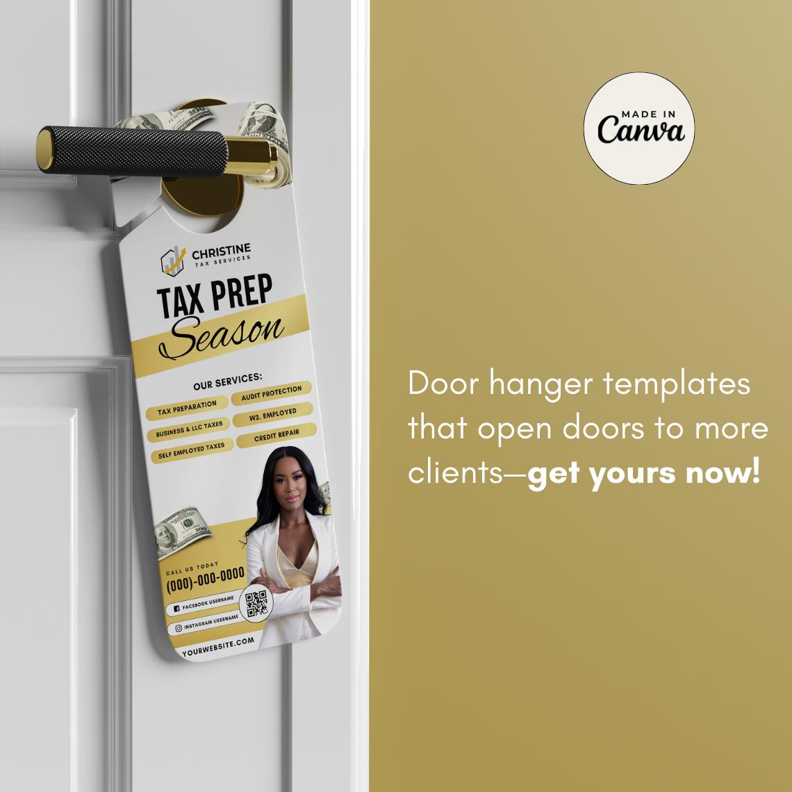 Tax Prep Door Hanger Template | White & Gold Tax Prep Door Hanger | Tax ...