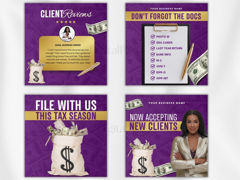 Tax Prep Flyers Bundles Purple and Gold | 20 Purple Tax Prep Flyers ...