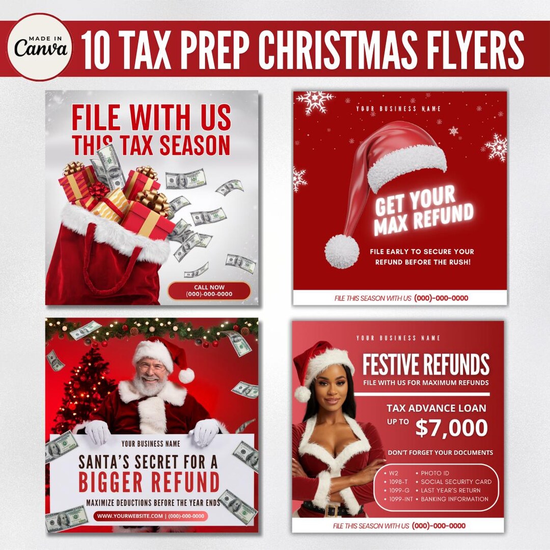 10 Christmas Tax Prep Bundle | Christmas Tax Prep Flyer | Tax Prep ...