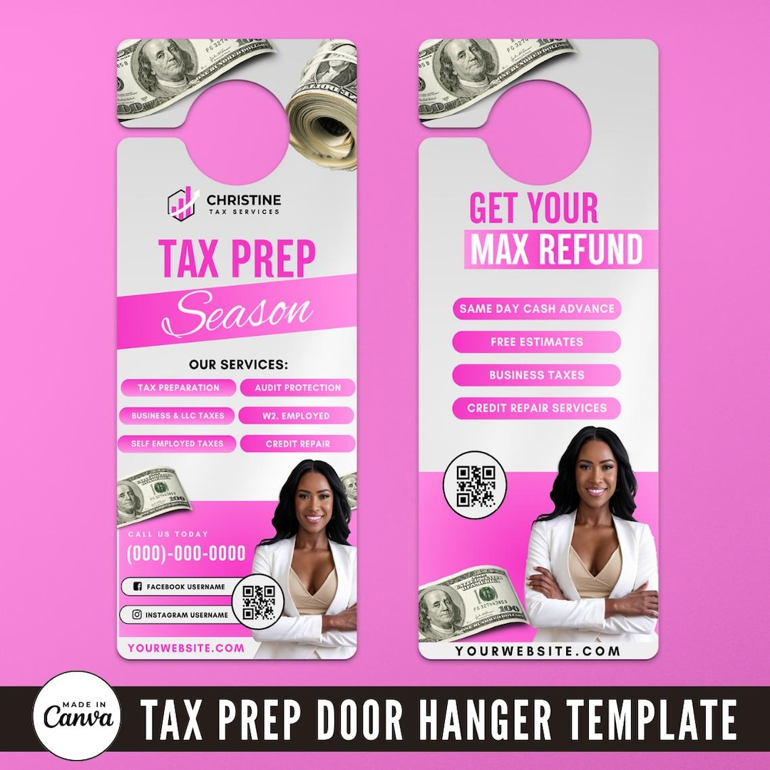 Pink Tax Prep Door Hanger Template | Tax Prep Door Hanger | Tax Prep ...