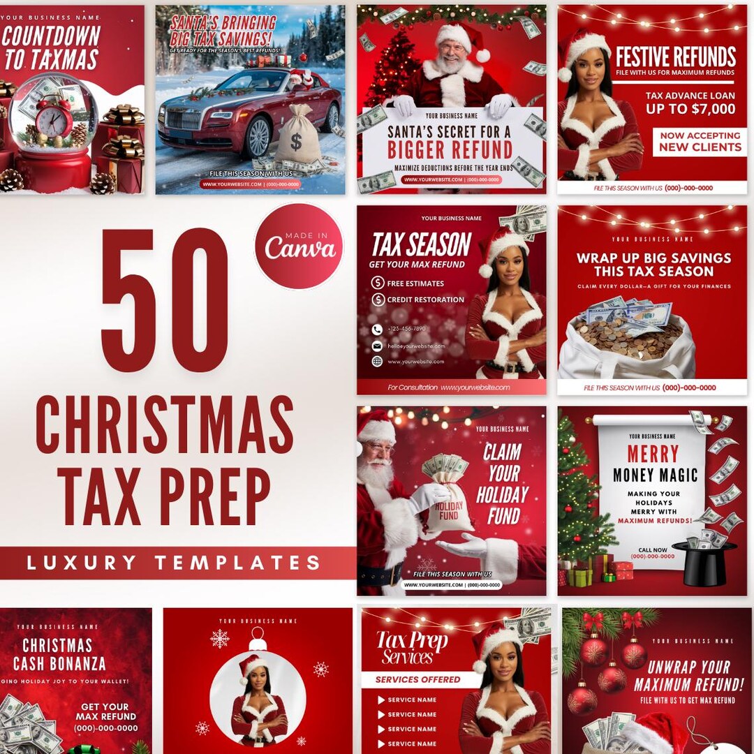 50 Christmas Tax Prep Bundle | Christmas Tax Prep Flyer | Tax Prep ...