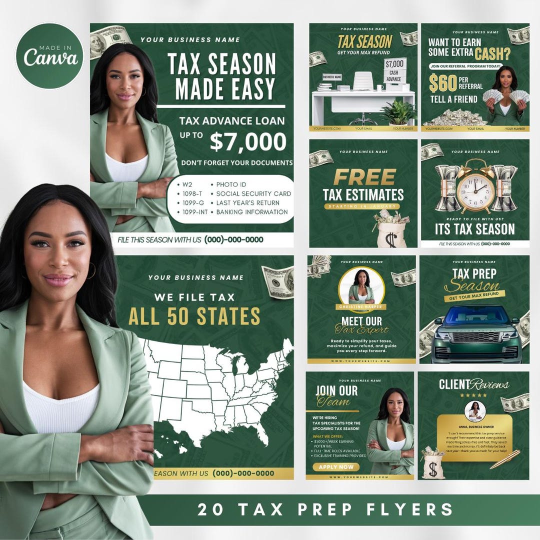 Green Tax Prep Flyers Bundle | 20 Tax Prep Flyers | Tax Prep Flyer 2025 ...
