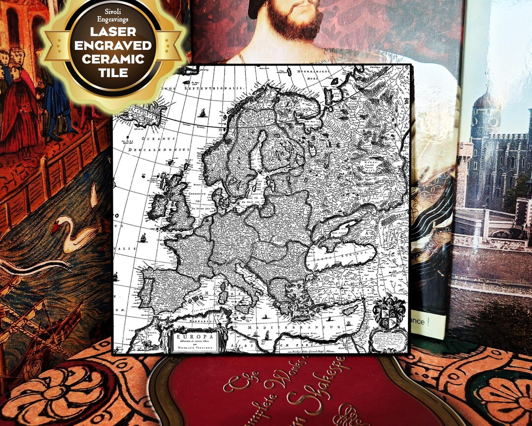Old Map of Europe Laser Engraved Tile Historical Maps Vintage Home Old ...