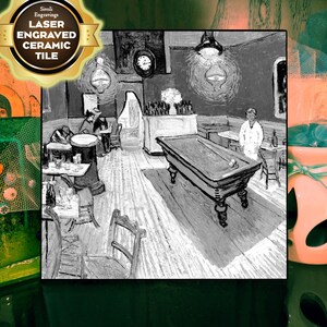 The Night Café by Vincent Van Gogh Vintage Painting Laser Engraved Tile ...