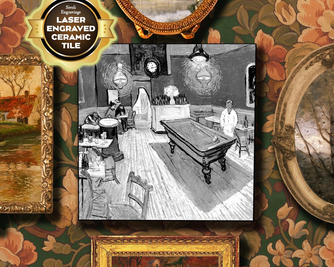 The Night Café by Vincent Van Gogh Vintage Painting Laser Engraved Tile ...
