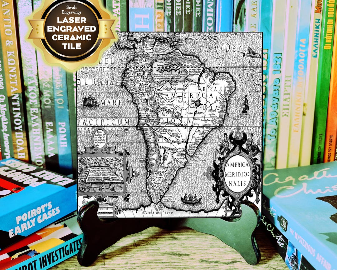 Old Map of South America Laser Engraved Tile Historical Maps Vintage ...