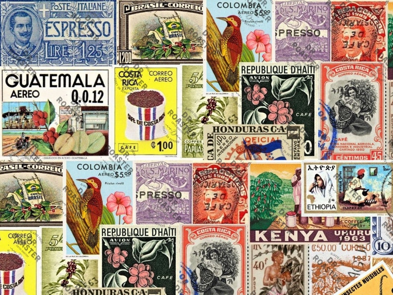 Printable Postage Stamps Sticker Pack of Coffee Producing - Etsy