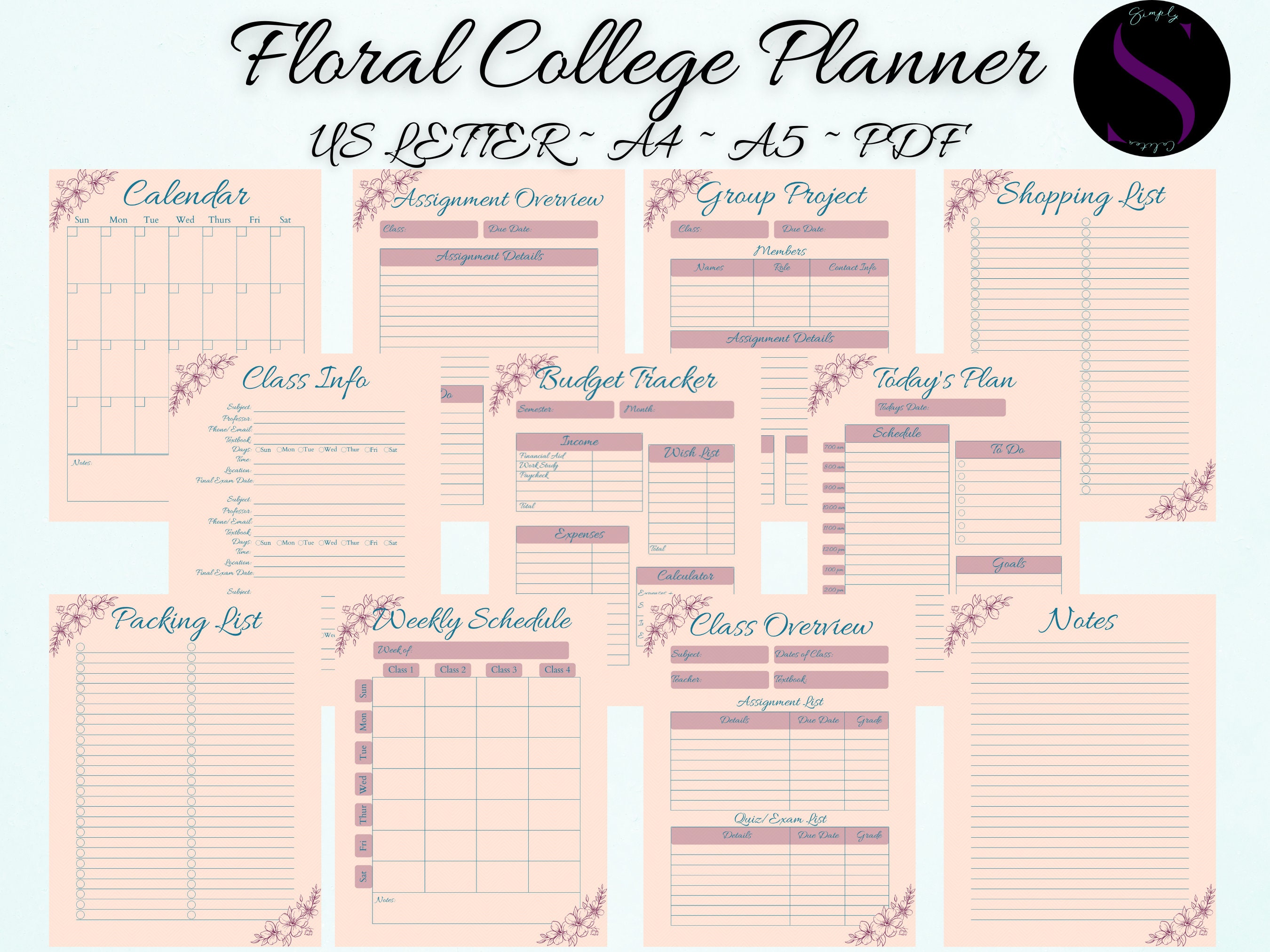 Printable Floral College Planner - Etsy