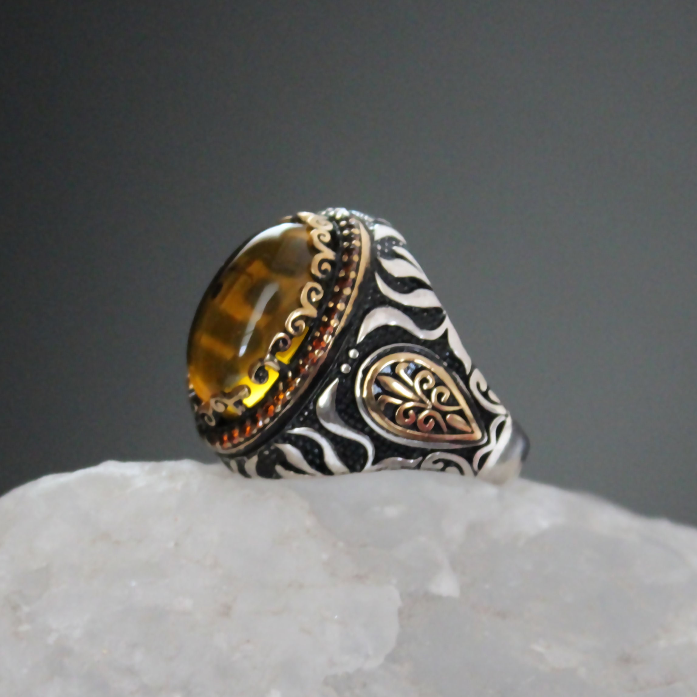 Ant Amber Men Ring Ant Fossil Amber Stone Silver Ring - Etsy