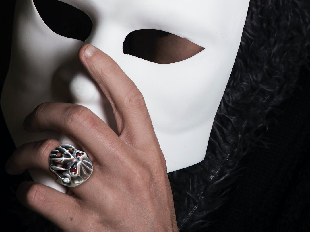 Halloween Ring for Men, Skull Warrior Silver Ring, Red Eye Animal Skull ...