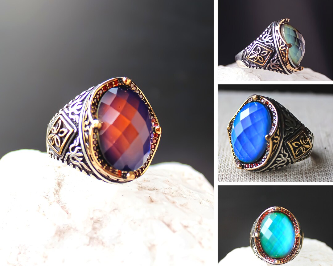 Color-changing Stone Men's Ring, Christmas Gift for Men, Mood Gemstone ...