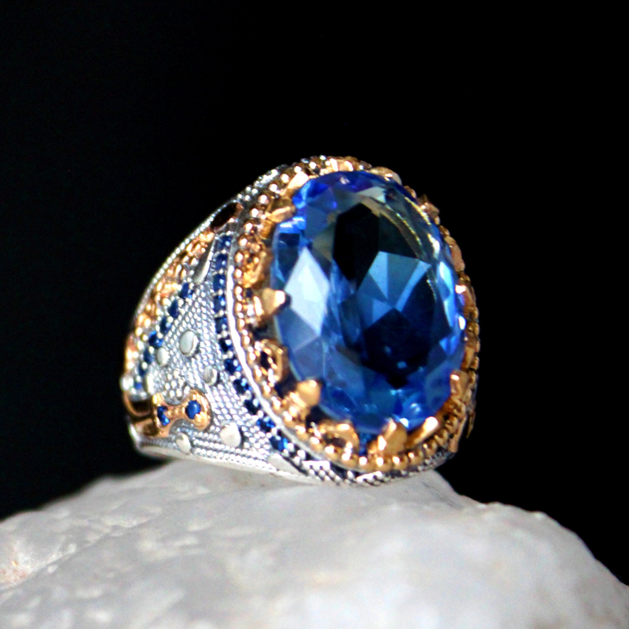 Aquamarinegemstone Men's Ring Blue Stone Handmade | Etsy