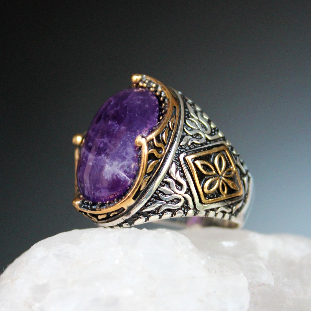 Purple Amethyst Stone Men's Ring, Handmade 925 Silver Ring, Gift for ...