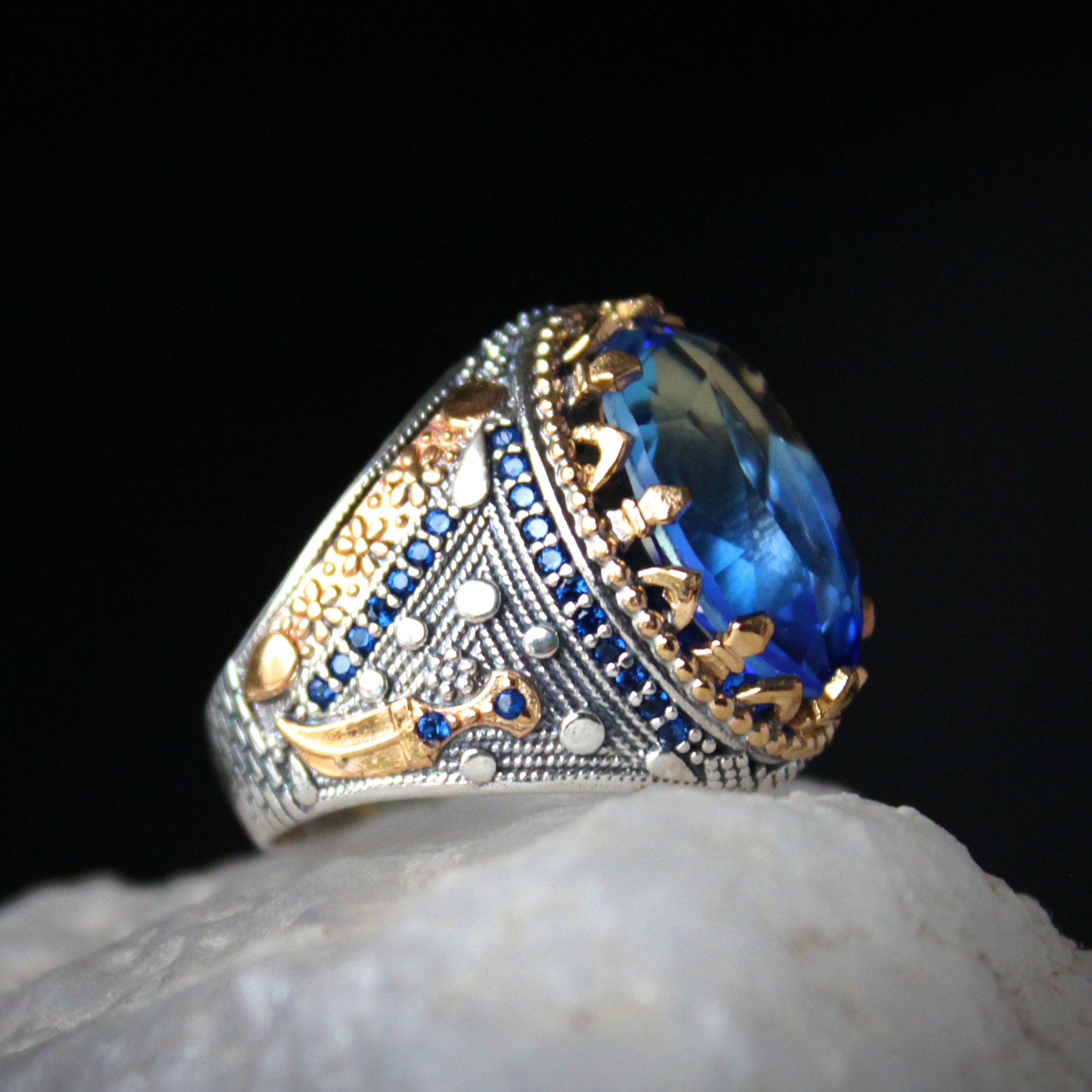 Aquamarinegemstone Men's Ring Blue Stone Handmade | Etsy