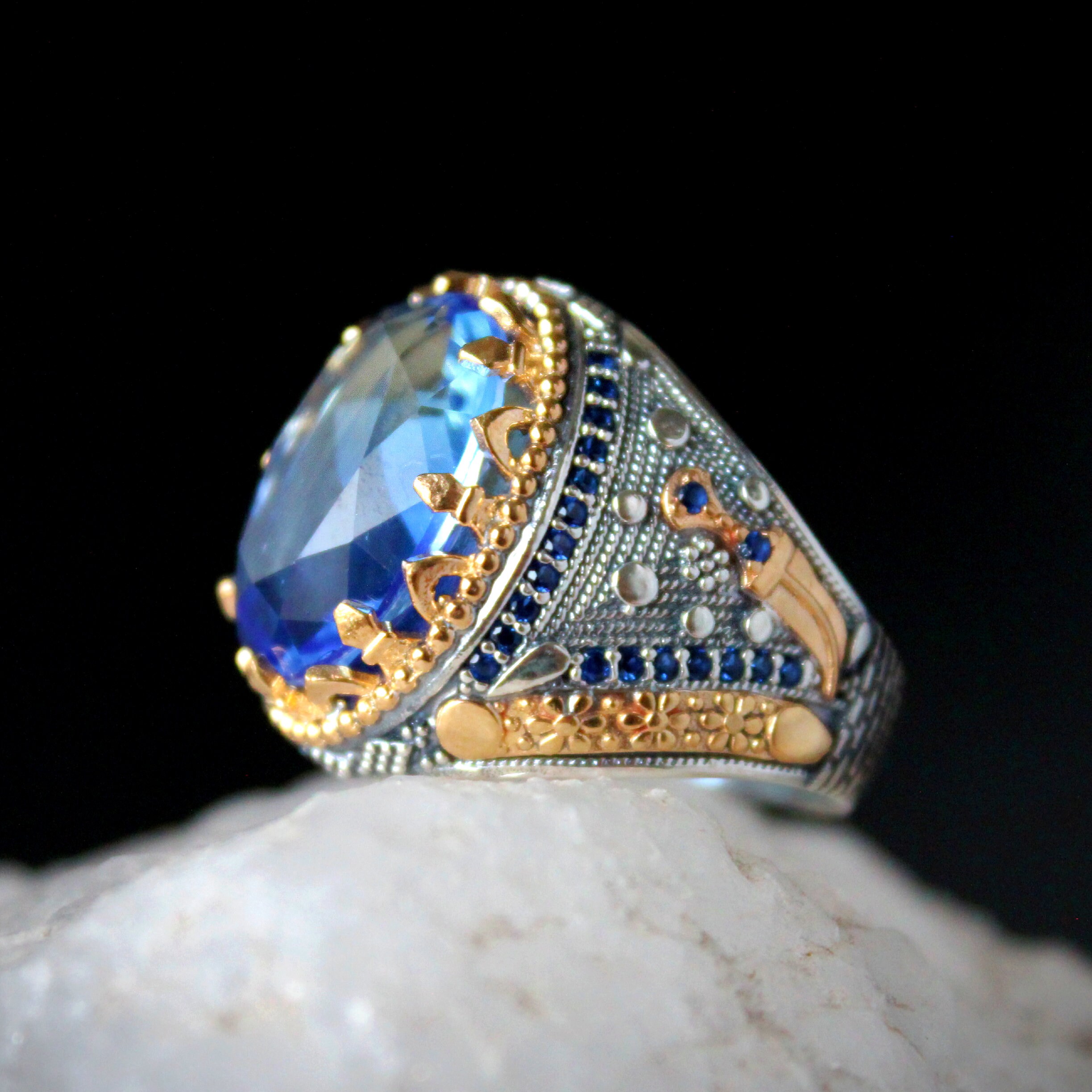 Aquamarinegemstone Men's Ring Blue Stone Handmade | Etsy