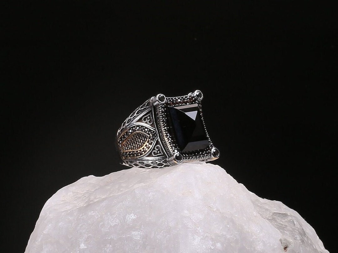 Minaret Design Black Stone Handmade 925 Silver Ring, Black Faceted ...