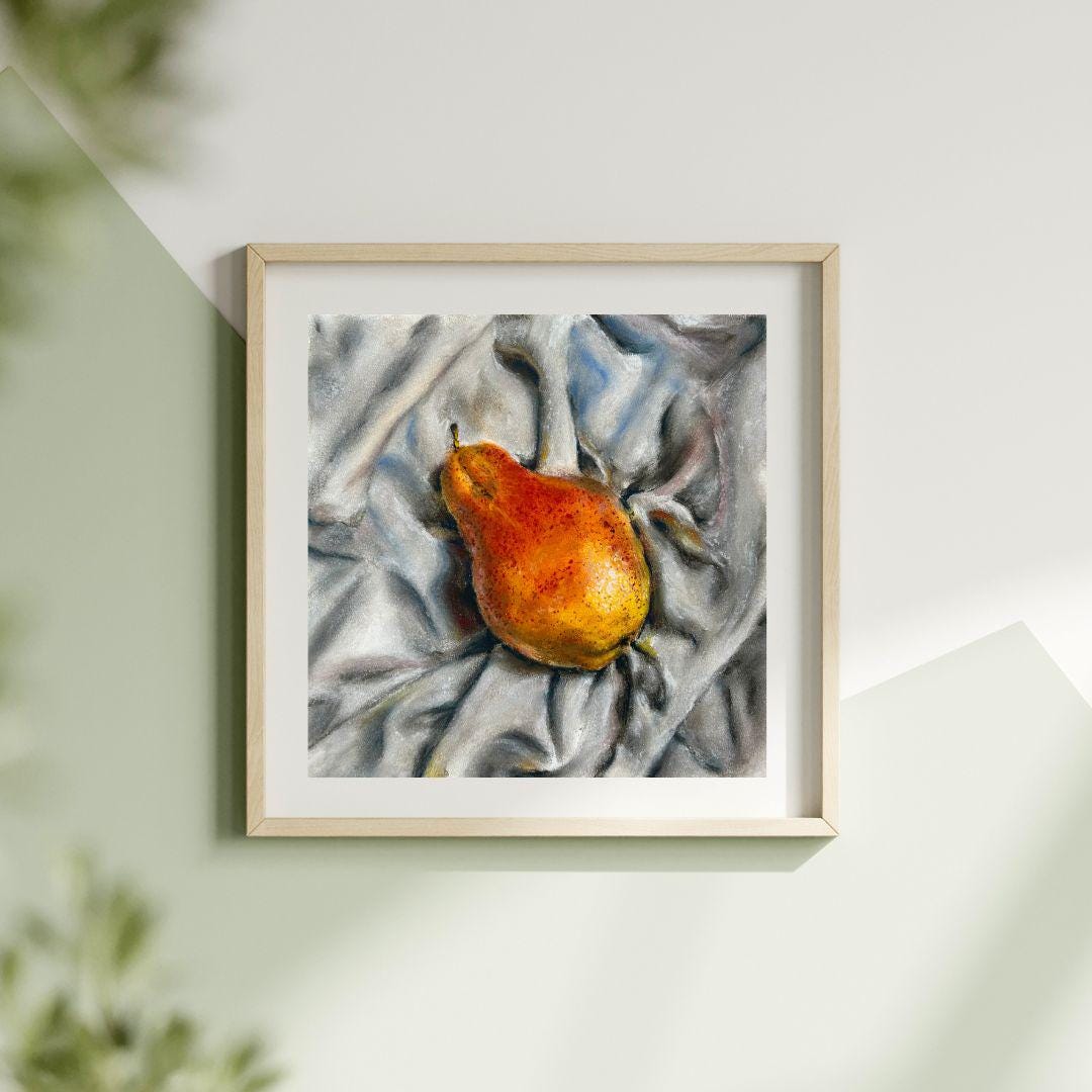 Original Pear Still Life Soft Pastel Drawing - 21x21 Cm - Handmade ...